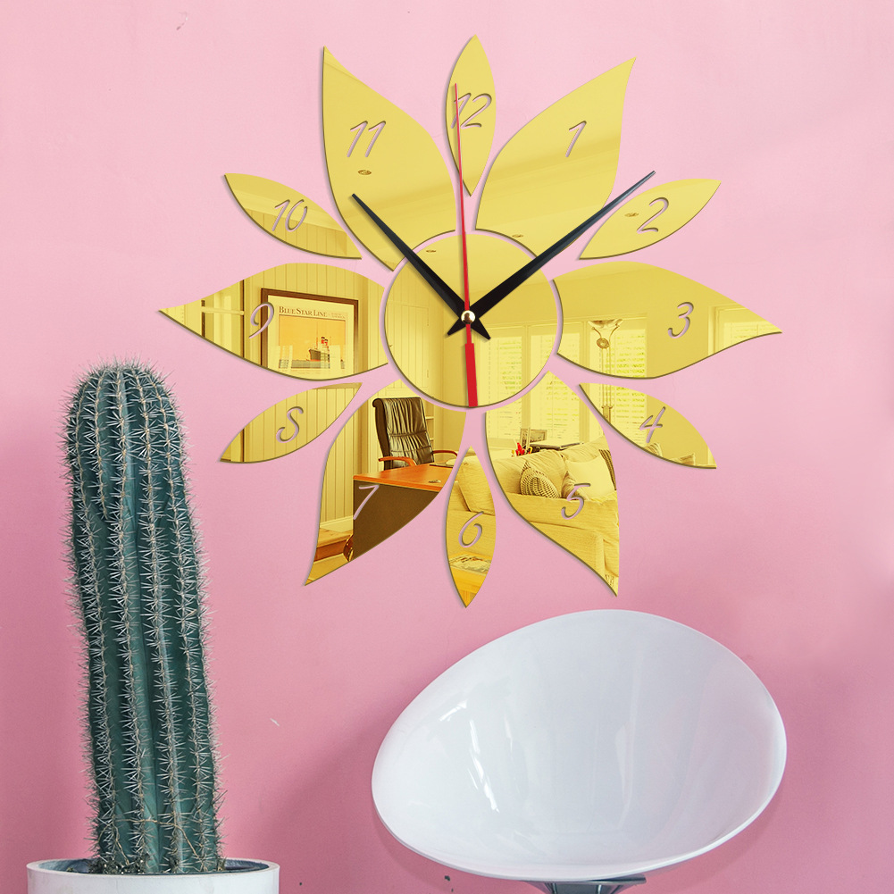 数字太阳花镜面挂钟卧室客厅背景墙静音机芯自带背胶墙钟ZB139-阿里巴巴