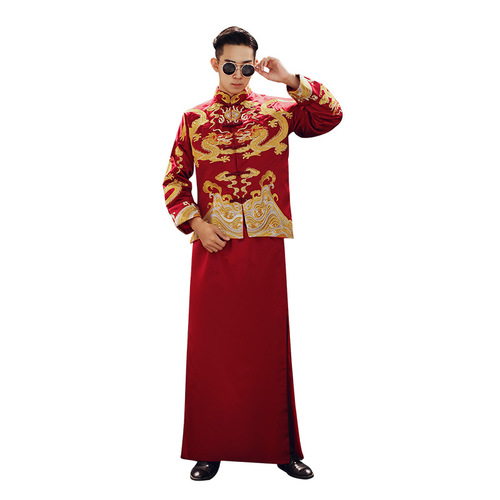 Men's Chinese traditional wedding party wedding dress gold dragon ...