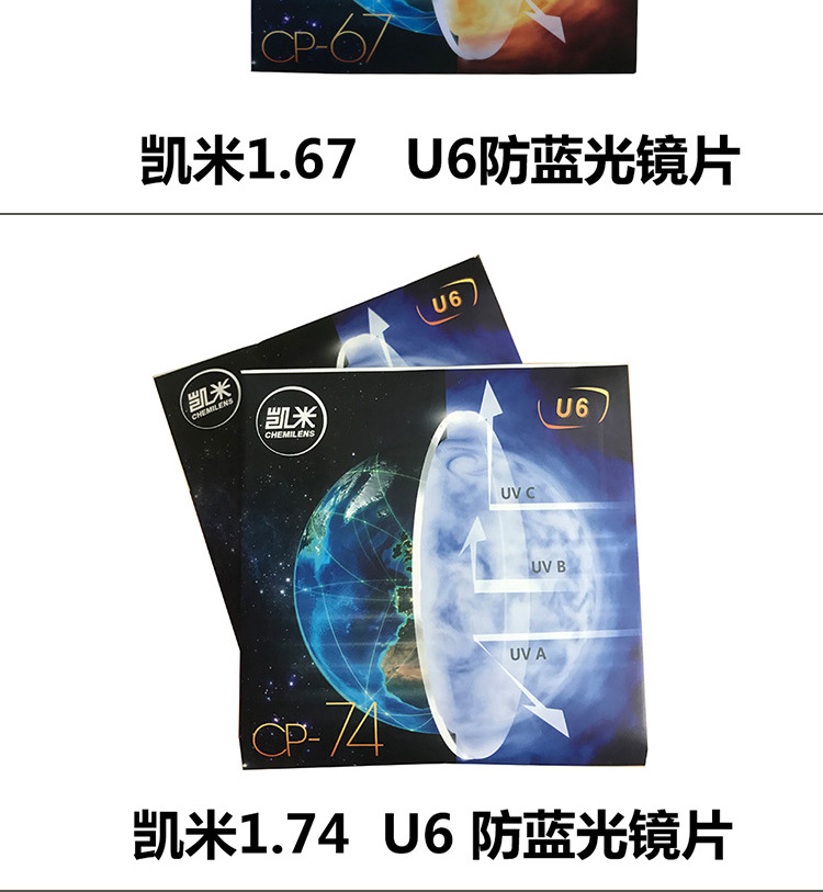 凯米正品1.56、1.60、1.67、1.74U6非球面防蓝光抗辐射近视眼镜片-阿里巴巴