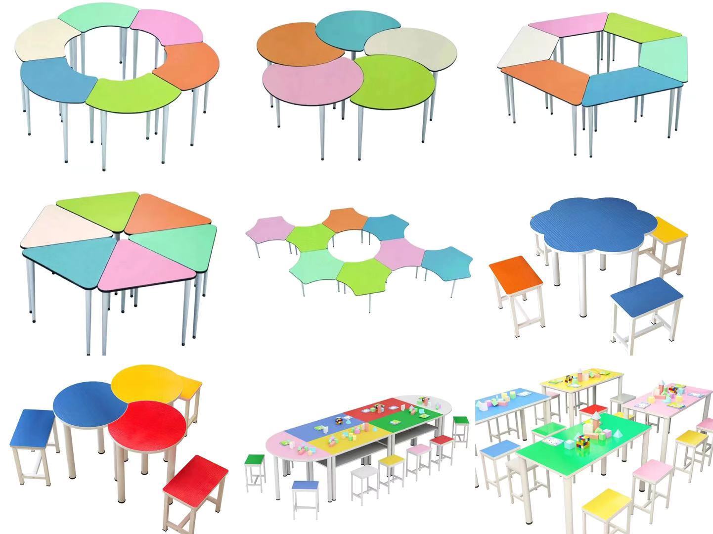 学生六边形组合桌钢架三角梯形美术培训创客智慧AI教室校园课桌椅-阿里巴巴