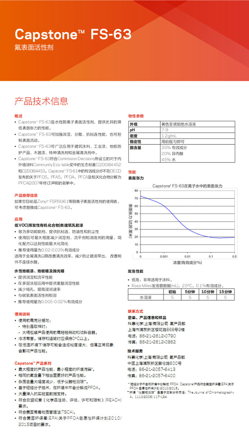 现货供应 杜邦 Capstone FS-63 水性氟表面活性剂 50g/瓶 样品装-阿里巴巴
