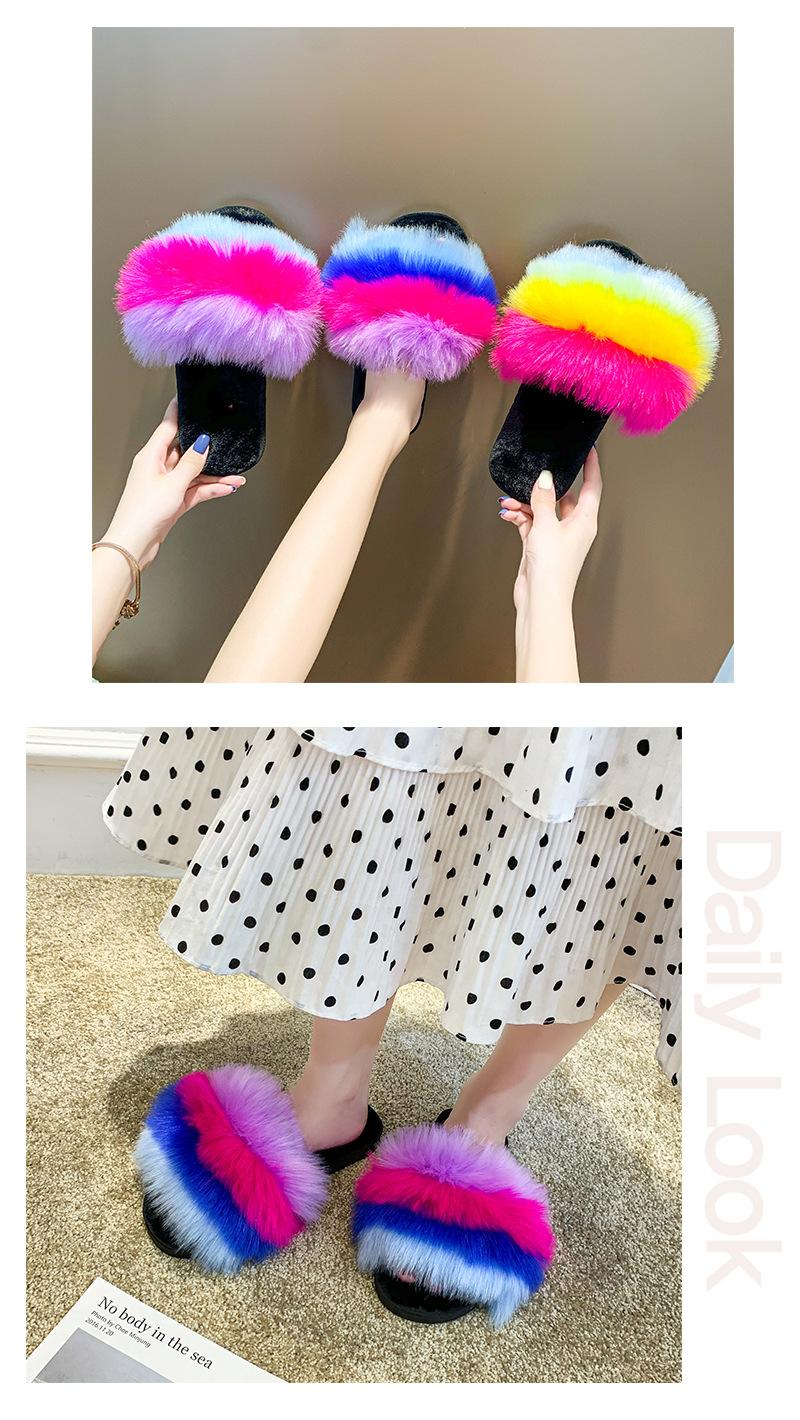 Wholesale autumn new furry fashion outer wear flat-heel color flip ...