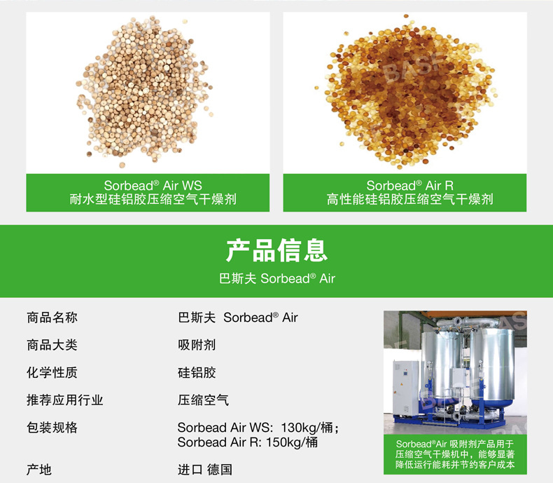 巴斯夫BASF气耗小吸水量高长周期Sorbead Air R硅铝空压机干燥剂-阿里巴巴