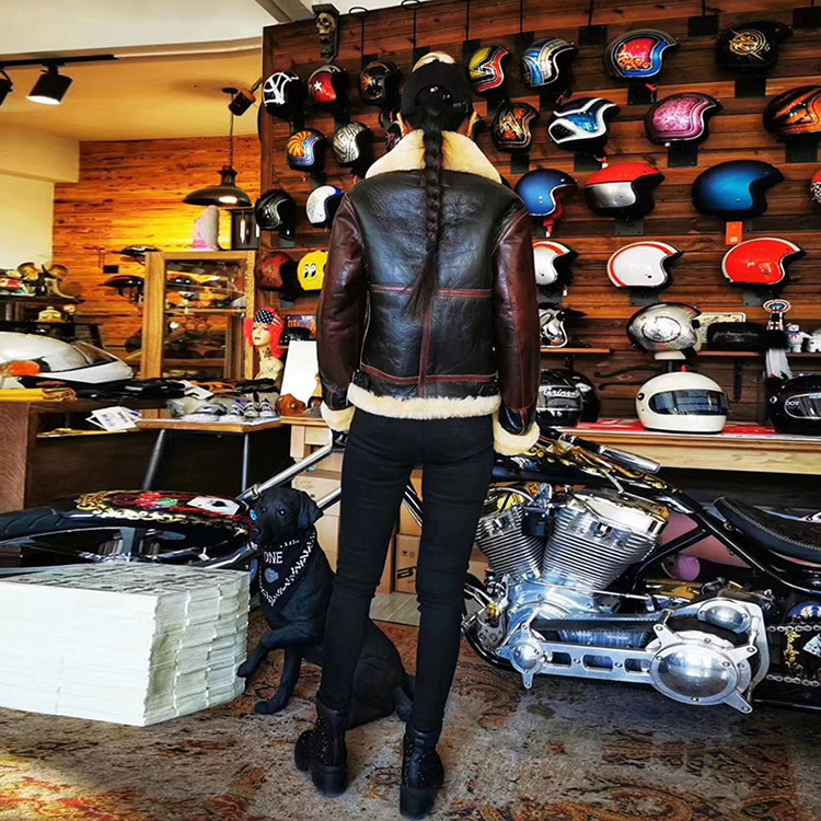 AVFLY巴顿将军B3皮毛一体飞行服夹克 男单边兜真皮皮衣皮草-阿里巴巴