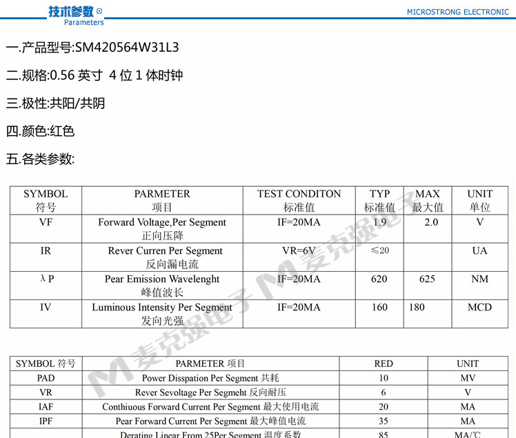 0.56英寸4位1体时钟红色数码管50*19mm SM420564W31L3/5643AS-30-阿里巴巴