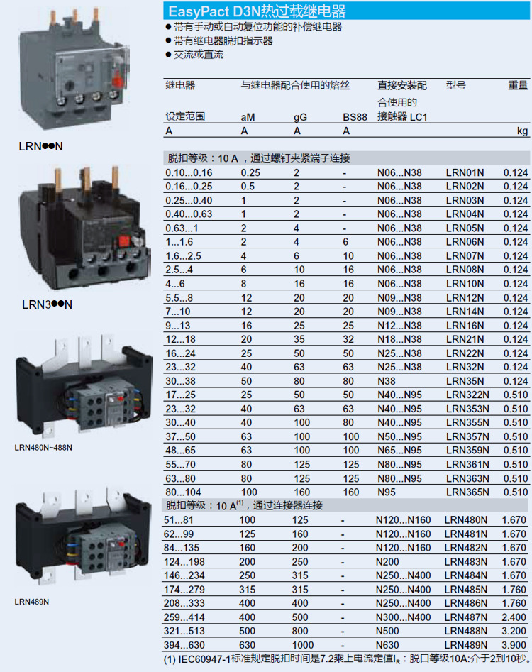 施耐德热继电器LRN08N适配LC1N系列热继电器冷水机用热过载继电器-阿里巴巴