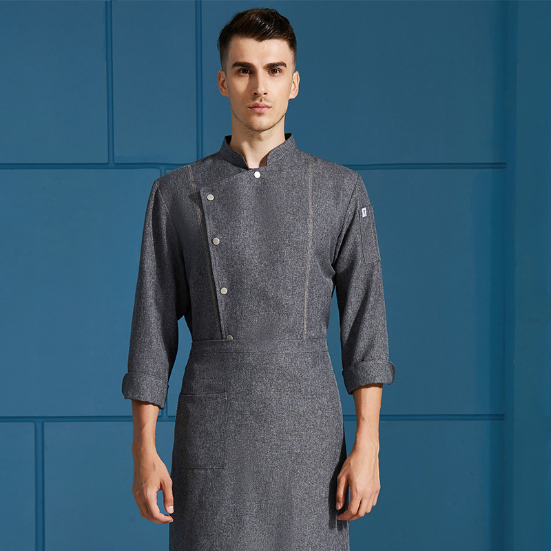Chef overalls Linen chef work clothes custom grey long sleeve men hotel ...