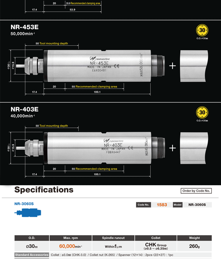 NAKANISHI高精密电主轴分板机电主轴动力头NR-3060S NR-453E/403E-阿里巴巴