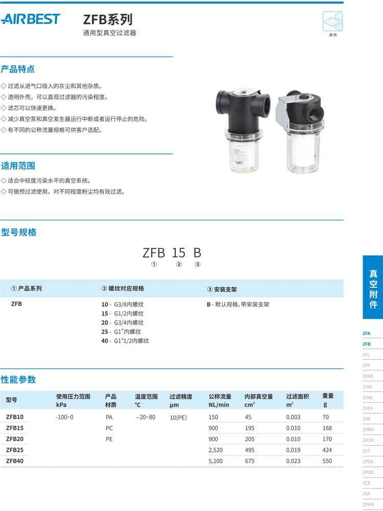 原装现货AIRBEST阿尔贝斯ZFB10B/15B20B/25B/40B真空过滤器及滤芯-阿里巴巴