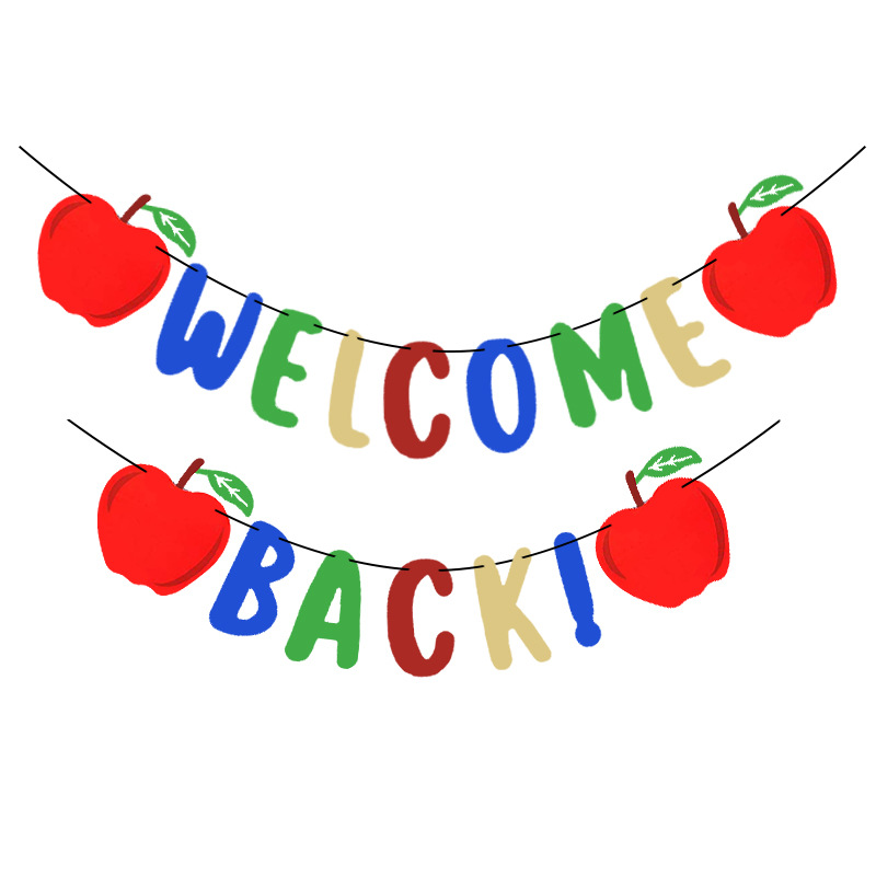 厂家 欧美 开学季派对装饰串旗苹果WELCOME BACK!彩色拉花-阿里巴巴