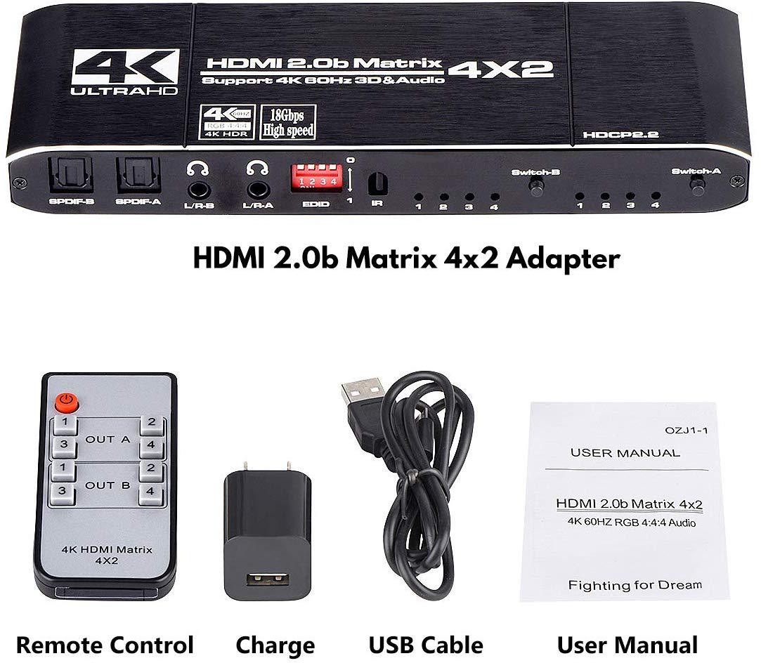 HDMI2.0矩阵4进2出HDMI Matrix 4X2带双音频分离HDCP2.2 4K60HZ-阿里巴巴