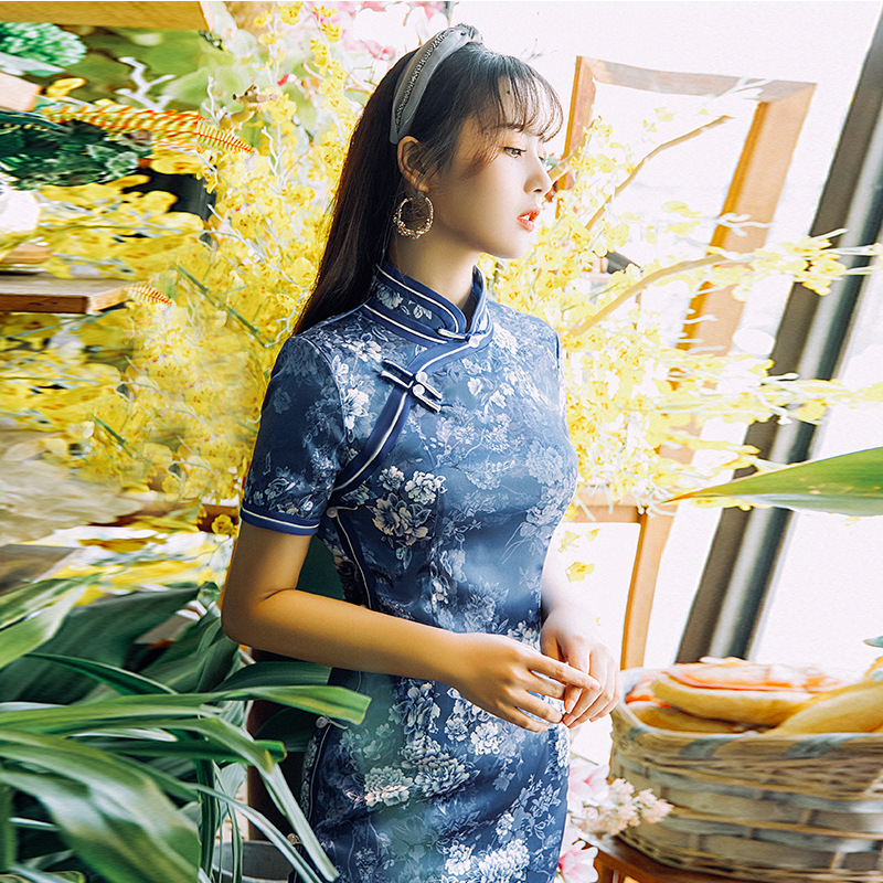 Cheongsam long double cheongsam dress of the Republic of China