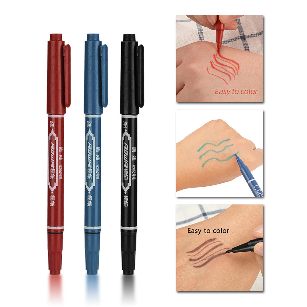 3pcs Red, Black, Blue Eyebrow Tattoo Oil Pen Tattoo Ink Marking Pen ...