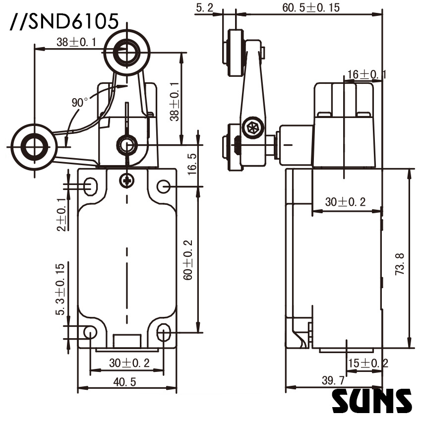SUNS美国三实SND6105安全限位开关 羊角滚轮摆杆行程开关 防水-阿里巴巴