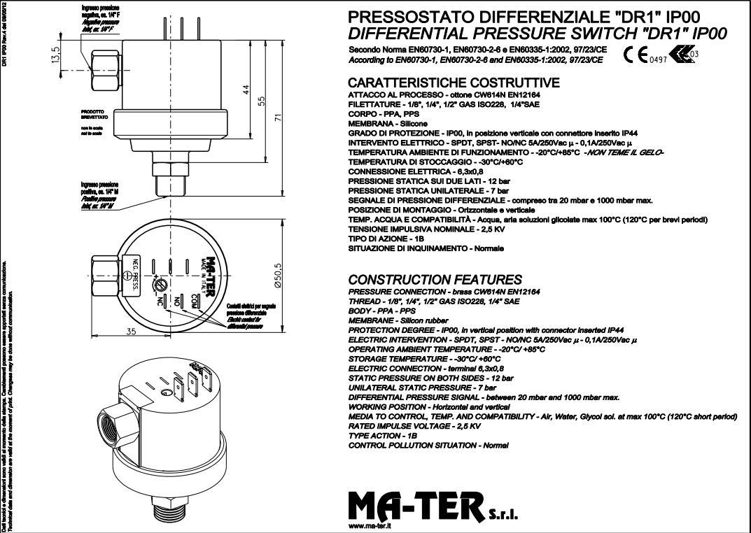 供应意大利MA-TER压力开关 ，约克空调水压开关|压力开关|深圳市易能商贸有限公司