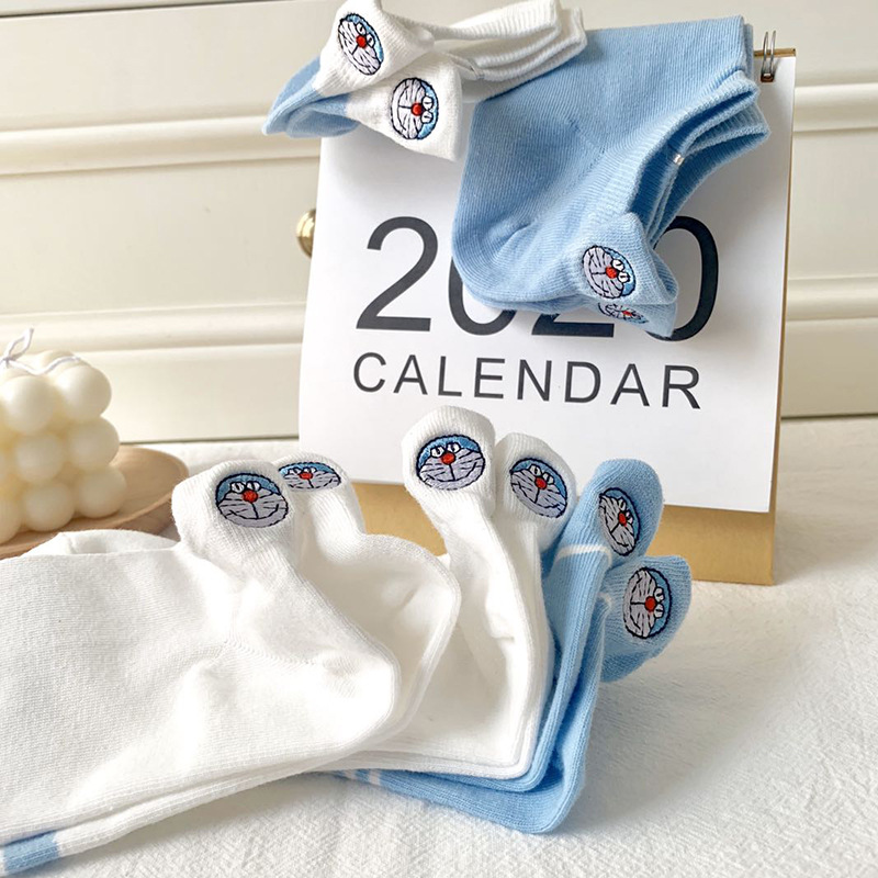 Spring and Summer New Embroidered Doraemon Socks Cute Cartoon Socks ...