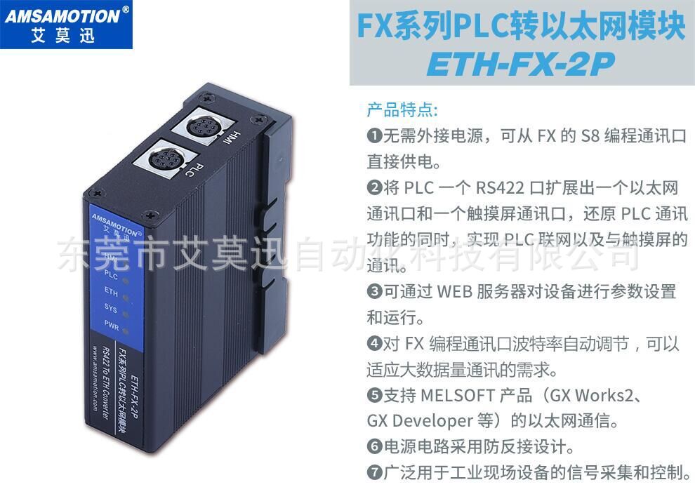 艾莫迅ETH-FX-2P适用于三菱FX系列PLC转以太网模块-阿里巴巴