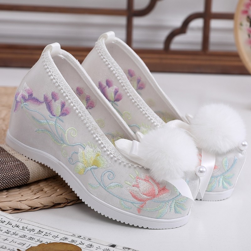 Women Hanfu hair ball bow shoes embroidery shoes female ancient folk ...