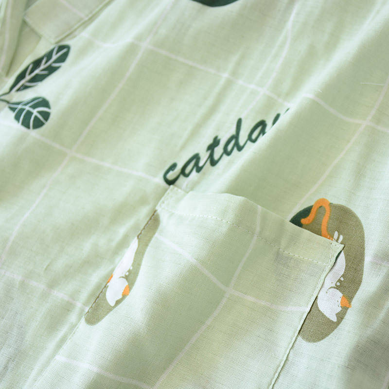 文艺日系清新和服印花长袖宽松双层纱布睡衣简约可外穿家居服套装-阿里巴巴