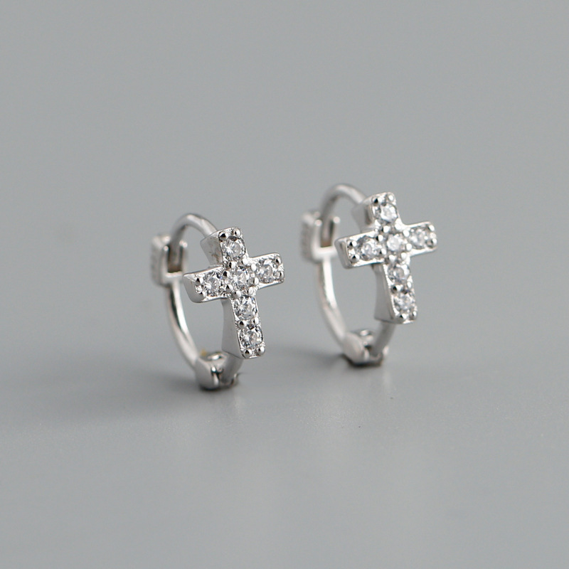 EH1208 欧美十字形耳环个性时尚镶钻S925纯银圆圈形耳扣耳饰-阿里巴巴