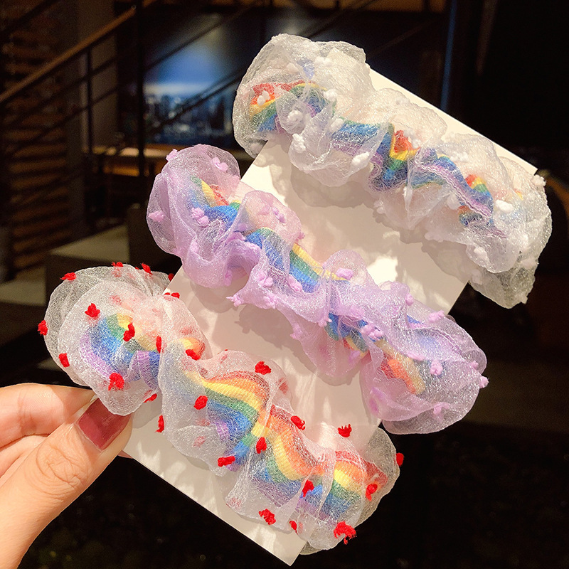 Wholesale new rainbow mesh yarn large intestine hair ring korean style ...