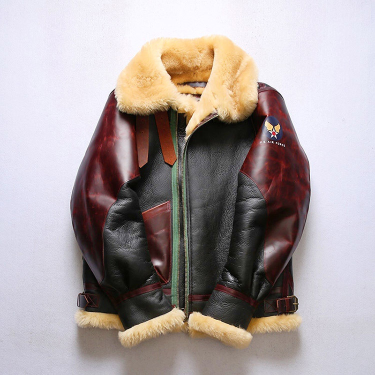 AVFLY巴顿将军B3皮毛一体飞行服夹克 男单边兜真皮皮衣皮草-阿里巴巴