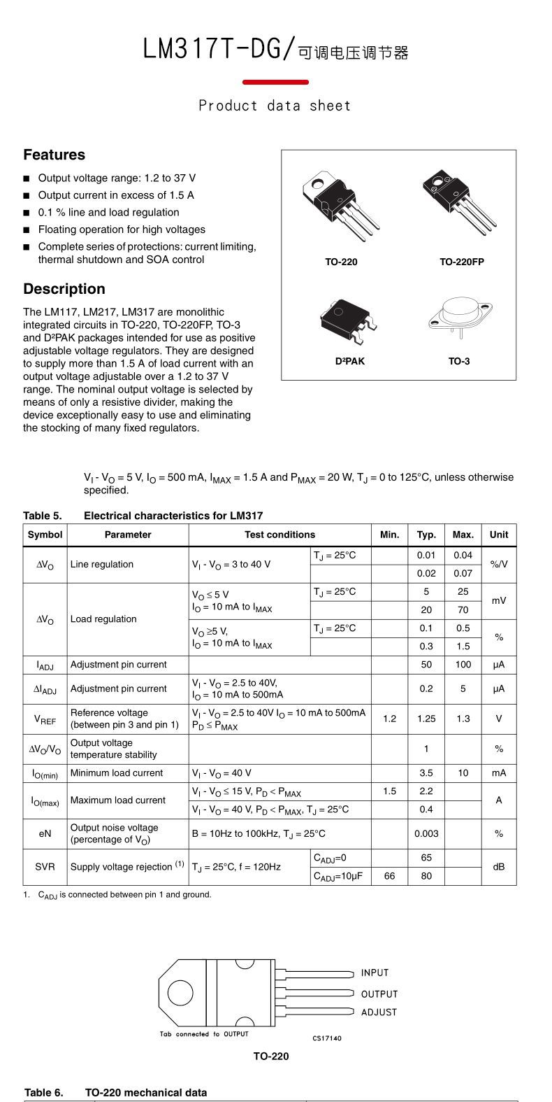 原装ST意法LM317T-DG TO-220 直插1.2至37V/1.5A可调稳压器芯片-阿里巴巴