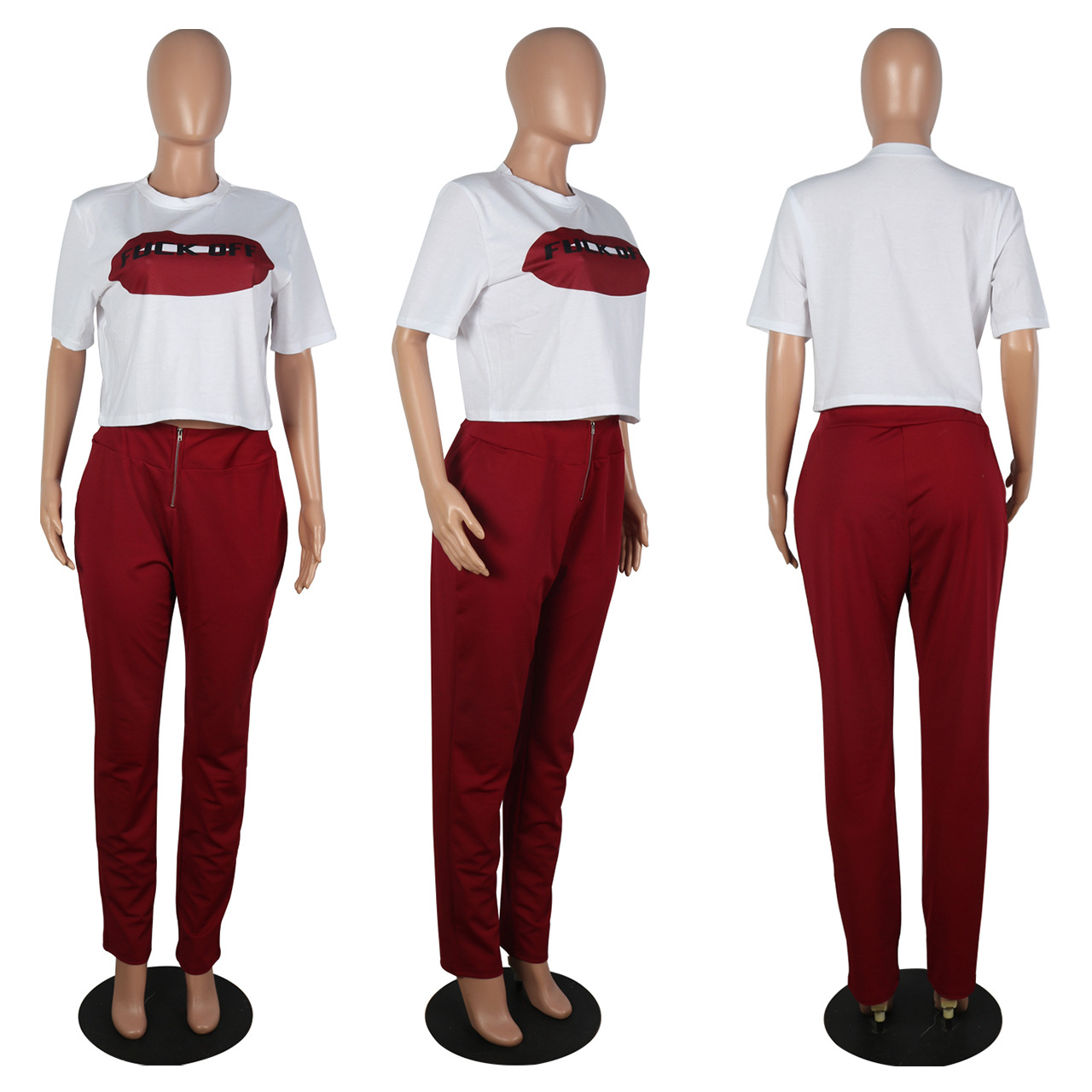 M1069 跨境精品 亚马逊独立站爆款 欧美休闲嘴唇字母印花两件套装-阿里巴巴