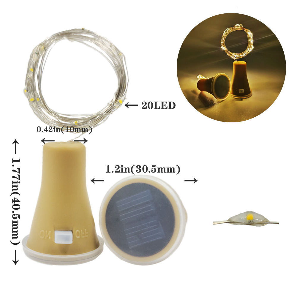 Solar Bottle Stopper Light Copper Wire Light String 10 Lights 20 Lights ...