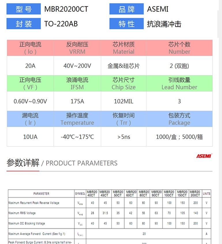 ASEMI/首芯MBR20100CT/MBR20200CT/MBR2045CT/MBR2060CT/MBR20150-阿里巴巴