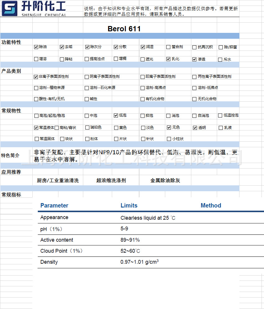 NP9 N10环保替代 Berol 611 针对壬基酚聚醚替代【高性价比】-阿里巴巴