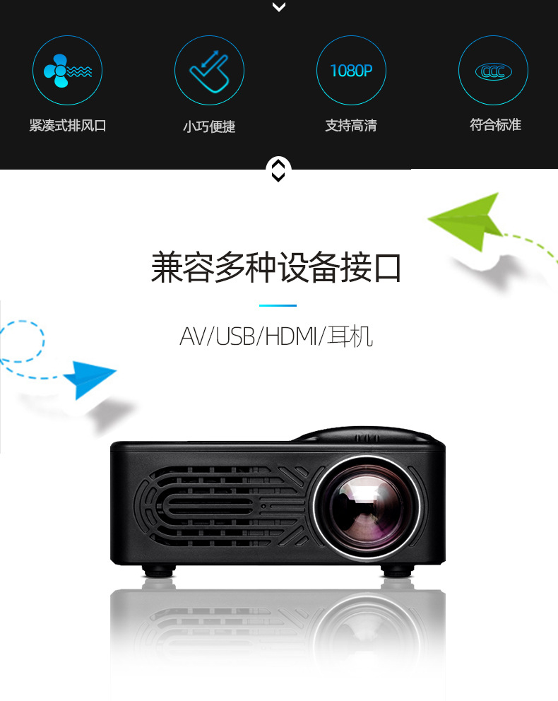 新款814迷你小型投影仪家用便携LED微型投影机高清1080p投影厂家-阿里巴巴
