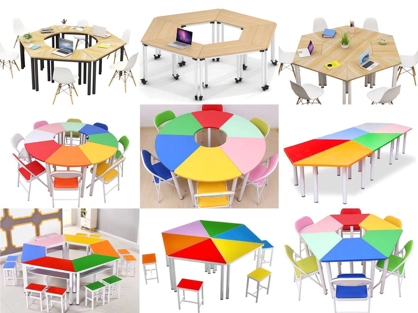 学生六边形组合桌钢架三角梯形美术培训创客智慧AI教室校园课桌椅-阿里巴巴