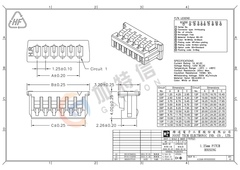 A1250H-04P HR/台湾灿达原装正品 压线端子胶壳 间距P=1.25mm-阿里巴巴