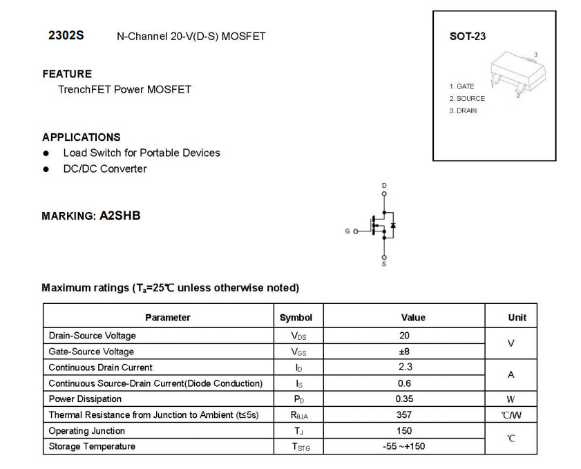SI2302 A2SHB 2302M富满SOT-23电流2.3A 3A场效应管N沟道MOSFET-阿里巴巴