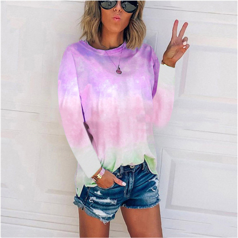 Autumn New European And American Tie Dye Gradient Printing Loose Long ...