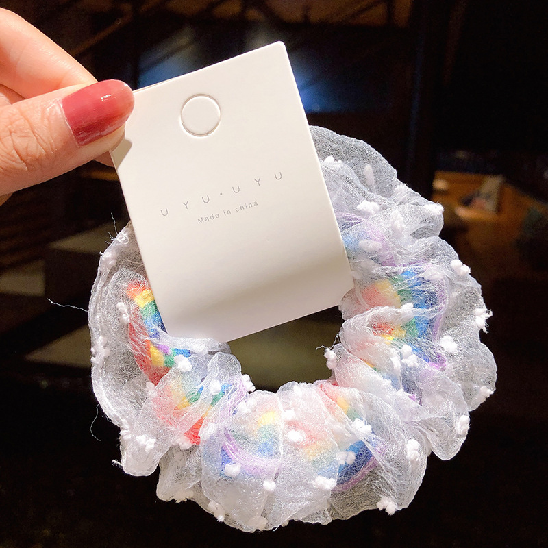 Wholesale new rainbow mesh yarn large intestine hair ring korean style ...