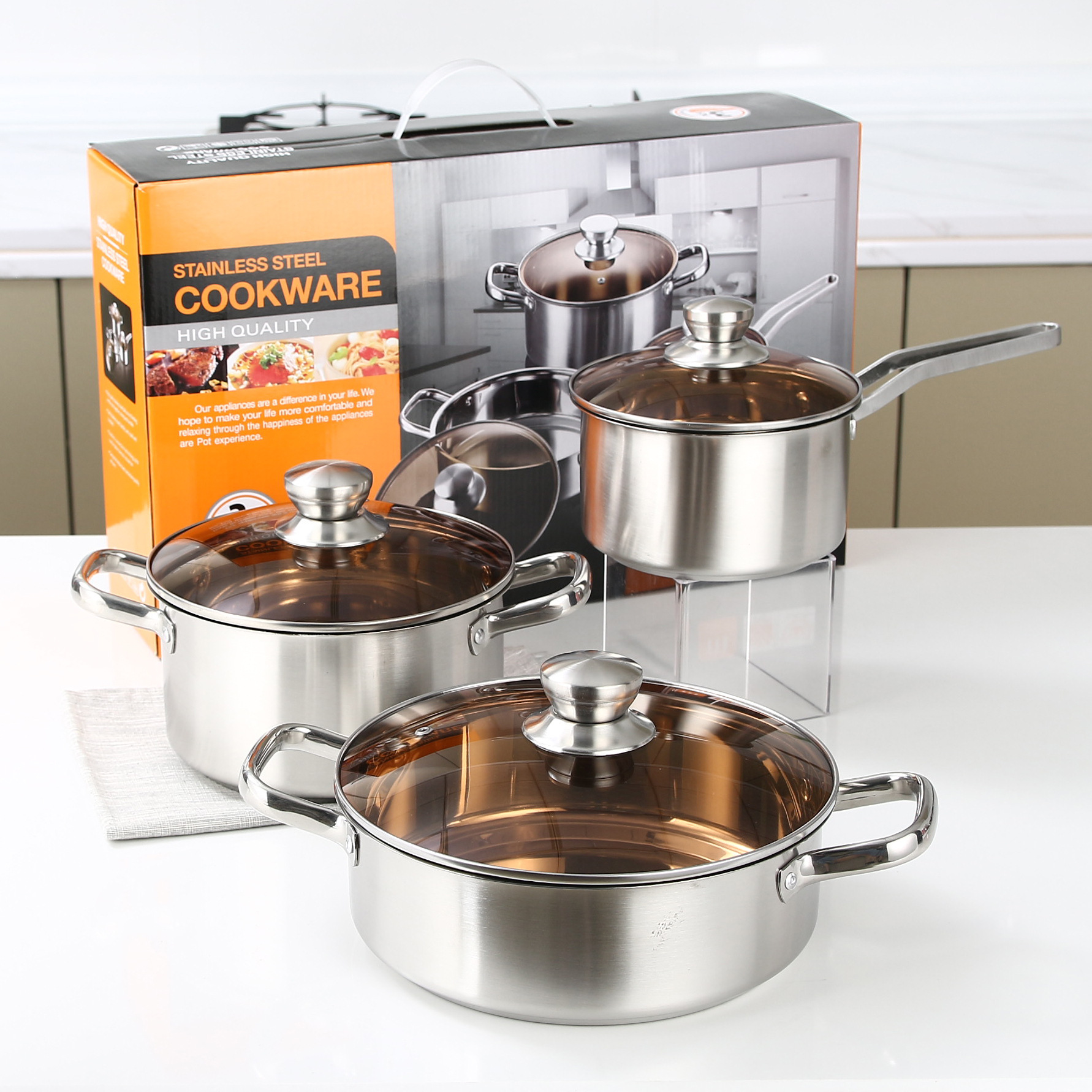 Thickened pot gift pot three piece set household kitchen milk pot soup ...