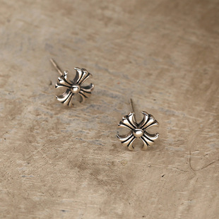 s925纯银十字架耳钉女暗黑复古泰银个性潮耳饰情侣男女耳E0960-阿里巴巴