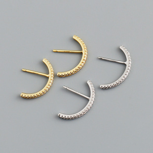 EH1209 跨境外贸欧美个性时尚耳钉条线弯形镶钻锆石耳饰工厂-阿里巴巴