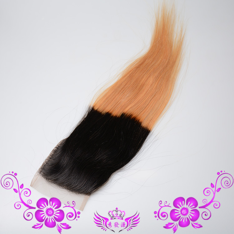 European and American gradual color wig block 1B / 27 lace closure ...