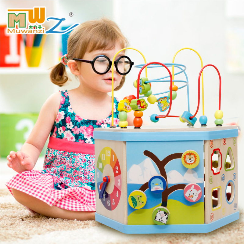 Wooden balls multi-functional large hexagonal beads treasure chest toy ...