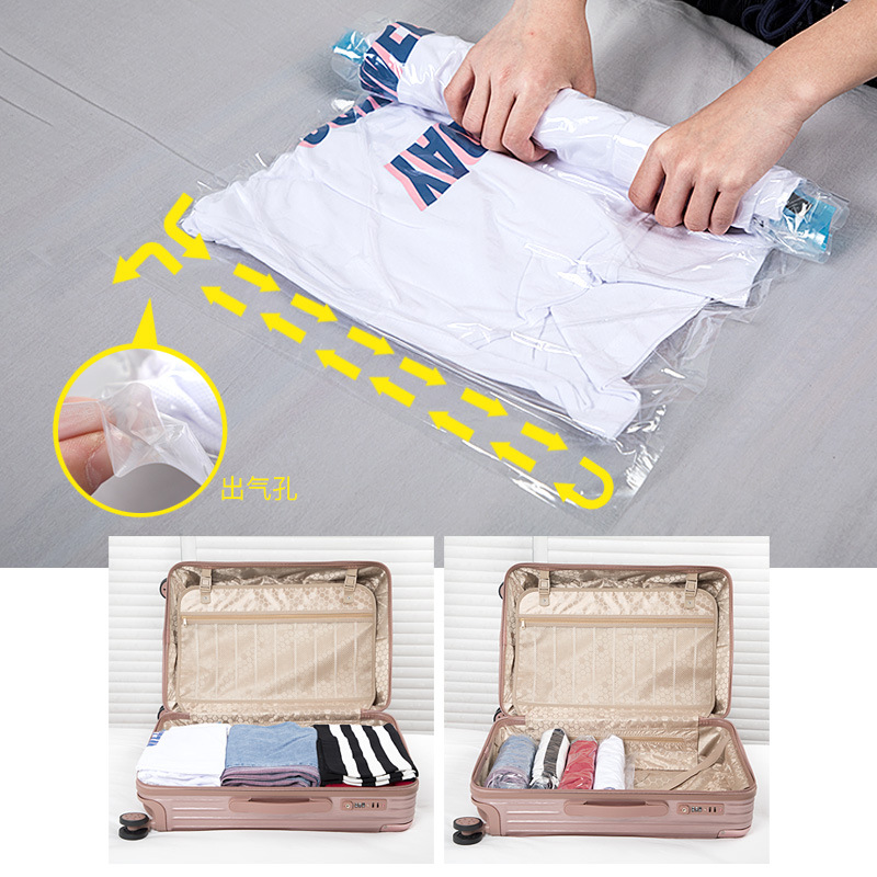 Hand Rolled Vacuum Compression Bag For Travel, Portable Clothing ...