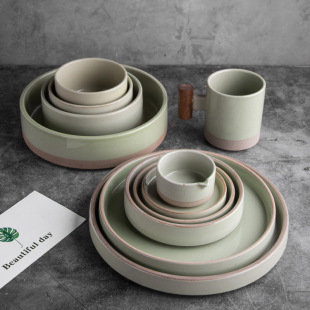 Korean ceramic dinnerware Set dinner plate bowl wooden mug-阿里巴巴