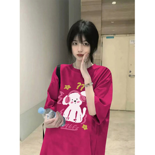 [220g-260g纯棉]2025夏季新款短袖女宽松印花设计宽松慵懒风T恤-阿里巴巴