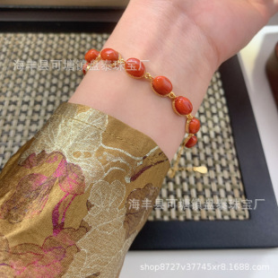 厂家批发 天然川料南红设计款手链 S925银镶嵌-阿里巴巴