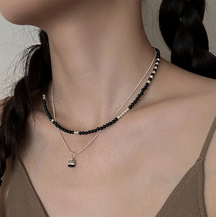 S925纯银黑玛瑙串珠项链女韩国ins小众设计感fever同款爆款锁骨链-阿里巴巴