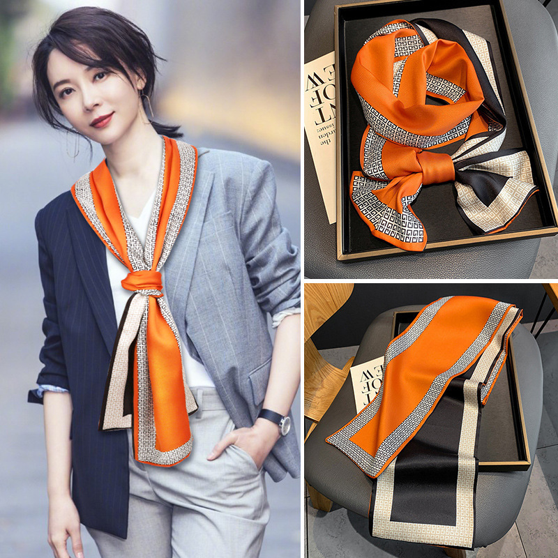 新款长条丝巾高级感气质衬衫领巾夏春秋女职业装饰飘带百搭薄围巾-阿里巴巴