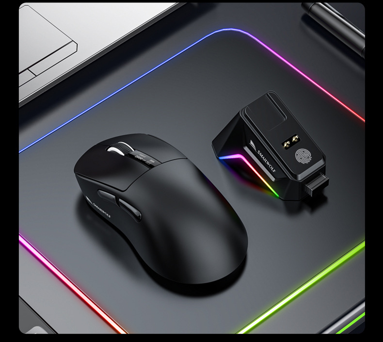 斯迈狼M6三模无线蓝牙鼠标轻量化PAW3311电竞游戏充电RGB座充鼠标-阿里巴巴