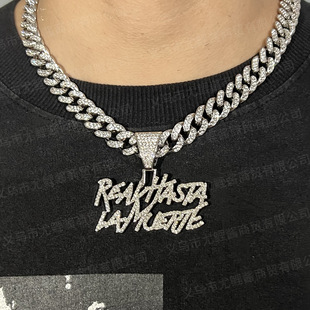 热卖跨境爆品嘻哈西语满钻古巴链项链银色金色黑色字母合金吊坠-阿里巴巴